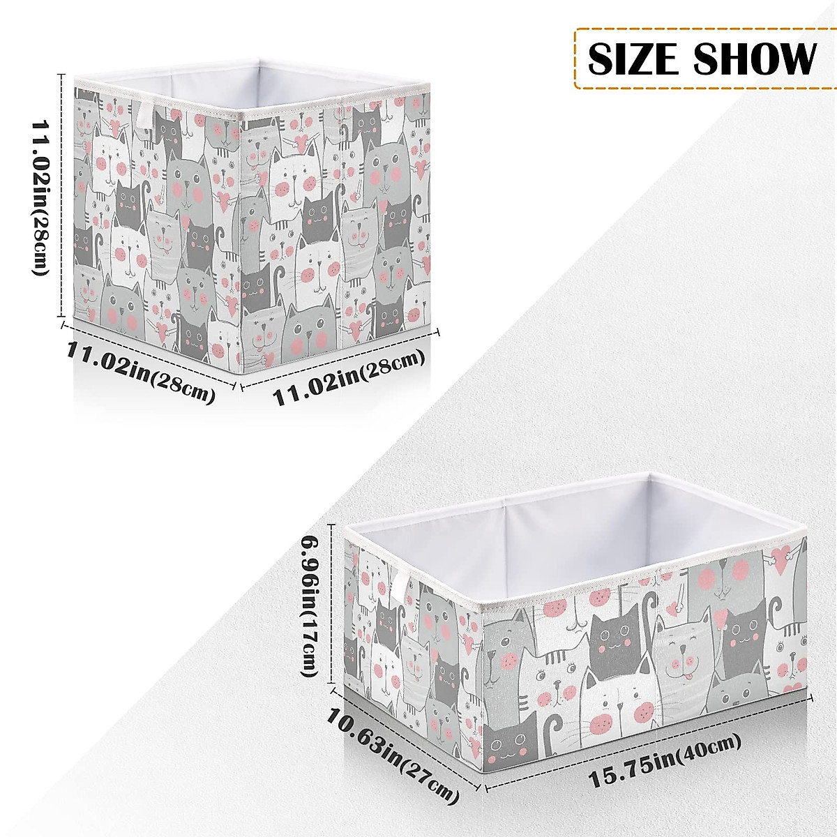 DOMIKING Lucky Cat Storage Baskets for Shelves Foldable Collapsible Storage Box Bins with Cubes Toys Closet Organizers for Pantry Bathroom Baby Cloth Nursery,11 x 11inch