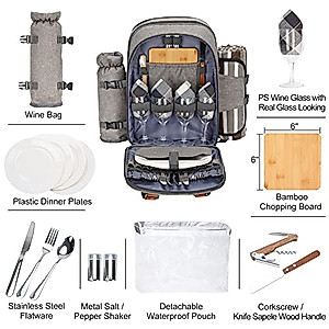 Picnic Backpack for 4 Person with Blanket, Picnic Bag Set with Cooler Compartment, Insulated Waterproof Pouch, Detachable Bottle/Wine Holder for Family Outdoor Camping, Beach, Day Travel, Hiking, BBQs