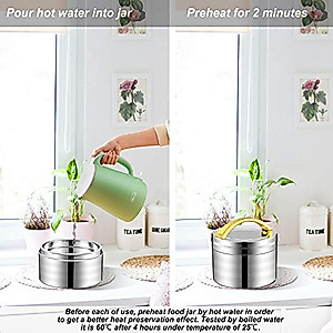 Moffeio Insulated Food Container for Hot Food 2 Compartments Lunch Thermos Wide Mouth 304 Stainless Steel Vacuum Insulated Food Jar 35oz