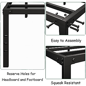 JTPTU Bed Frame Queen Size No Box Spring Needed,18 Inch High Heavy Duty Platform Queen Metal Bed Frame,Steel Slat Support,Noise Free,Easy Assembly Black