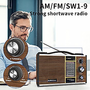 Portable Shortwave Radio AM/FM/SW1-9 Radio Transistor Radio AC or Battery Operated with Best Reception Big Speaker and Precise Tuning Knob with 3.5mm Earphone Jack