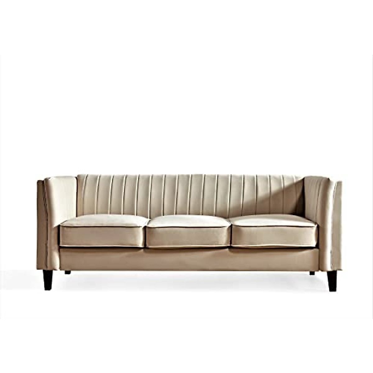 Container Furniture Direct Modern Luxury Velvet Couch for Living Room with High Density Foam, Soft Fabric Upholstery, Removable Cushions and Solid Wood Legs, 83'' Wide 3 Seater Sofa, Beige