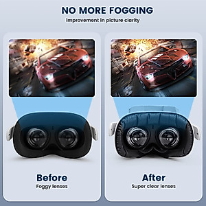 Lampelc Cooling Fan for Meta/Oculus Quest 2, VR Facial Interface Air Circulation with 3 Speed, 2X Soft PU and Foam Face Cover, Light-Proof Nose Pad, Relieve Lens Fogging and Hot Air