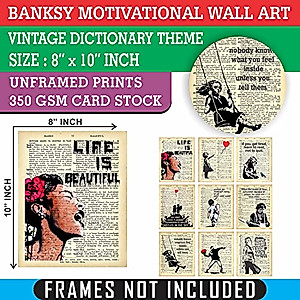 Banksy Wall Art Set - Motivational Graffiti Street Art Positive Inspirational Quotes Encouraging Poster for Living Room Teens Bedroom Home Office Decor - Unframed 8 x 10 Dictionary Prints