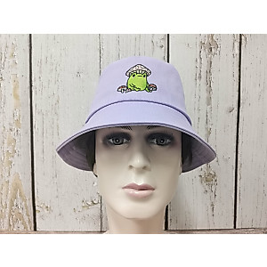 Enodtter Embroidered Frog with Mushroom Bucket Hat for Women Girl Men Kids, Light Purple Embroidery Beach Hat Outdoor Summer Travel Fisherman Cap