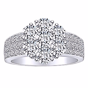 AFFY 2 Carat (Cttw) Round Shape White Natural Diamond Cluster Engagement Wedding Ring in 14k Solid White Gold Ring Size-8.5