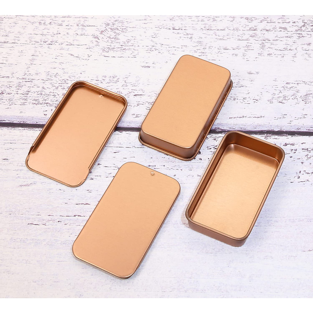 Mini Skater 2.4"x1.3"x0.43" Extra Small Metal Slide Top Tin Containers Sliding Cover Push-Pull Tin Box Portable Slide Cover Storage Box for Jewelry Cosmetic Organizer(Rose Gold) (8)