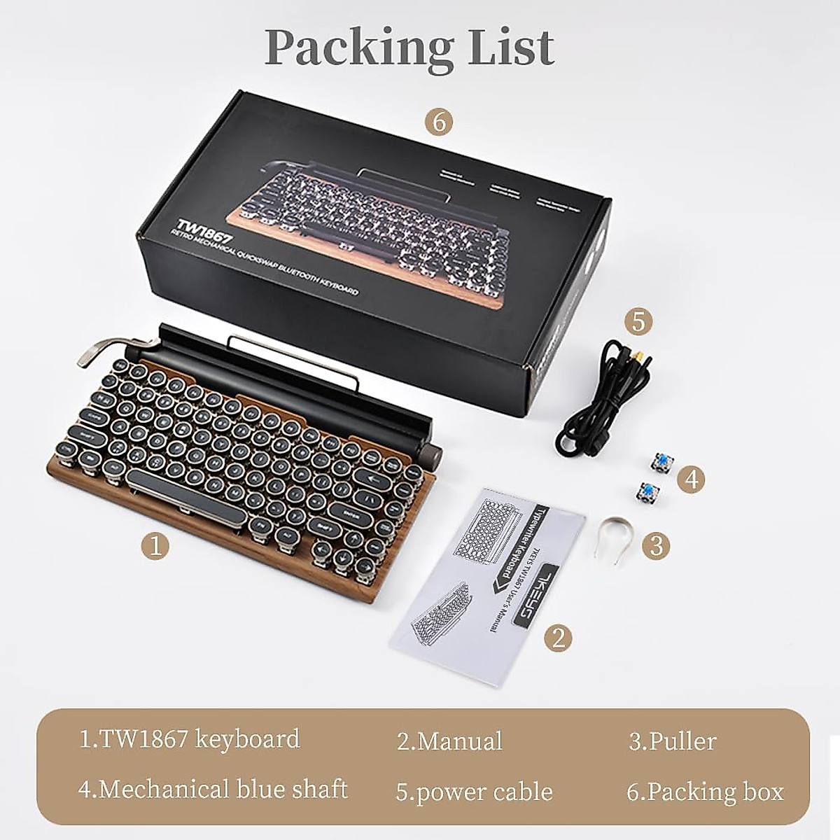 7KEYS Retro Typewriter Keyboard - Wireless & Stylish
