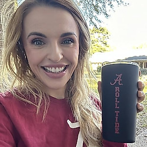 Decorvo Officially Licensed Collegiate Stainless Steel Tumbler - Double Walled Insulated Travel Thermos with Slide Lid - 18 oz (Alabama - Black)