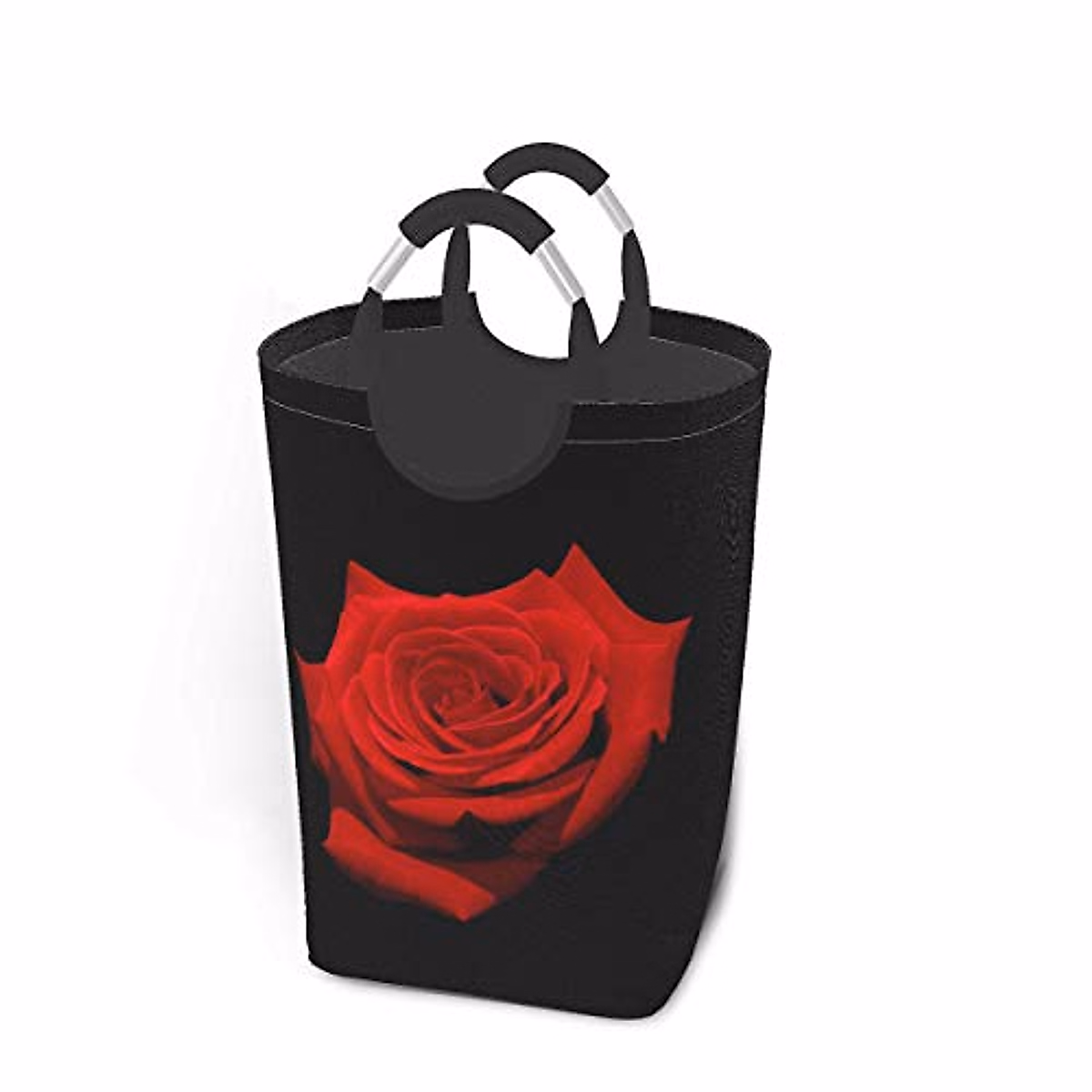 Bluepop Red Rose On Black Laundry Hamper Basket Bucket Foldable Dirty Clothes Bag Washing Bin Toy Storage Organizer for College Dorms, Kids Bedroom,Bathroom