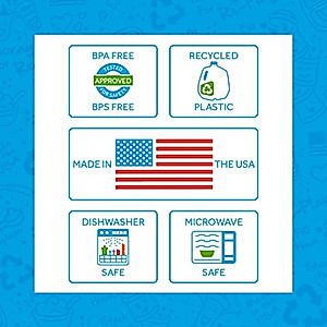 Re-Play Made in USA 10 Oz. Open Cups for Toddlers, Set of 4 - Reusable and Stackable Toddler Cups for Easy Storage - Dishwasher/Microwave Safe Kids Plastic Cups, 4.75" x 3.25", A True Blue