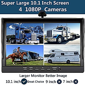 128GB 6 Split Large Screen 10.1 inch 1080P Backup Camera Monitor & Built-in DVR Recorder for RV Truck Trailer Rear Side Front Reversing View Wired System Image Waterproof Avoid Blind Spot