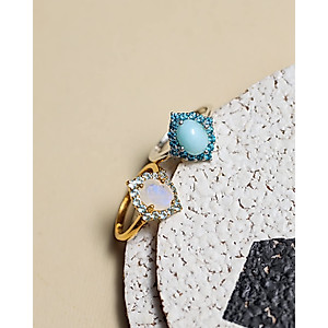 YoTreasure 2.01 Ct. Moonstone Blue Topaz 925 Sterling Silver Gold Plated Promise Ring