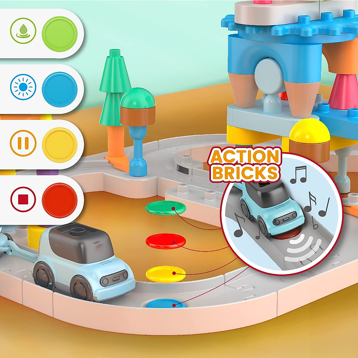 BOTZEES Coding Train Set for Toddler Train Sets for Kids Car Train Toys Tracks Fits for Girls & Boys Ages 2+（147 Pieces）