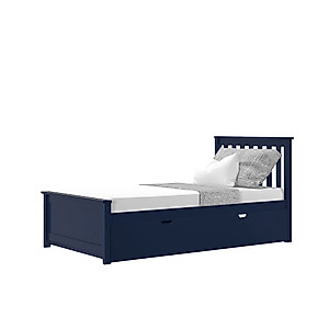 Max & Lily Twin Bed, Wood Bed Frame with Headboard For Kids with Trundle, Slatted, Blue
