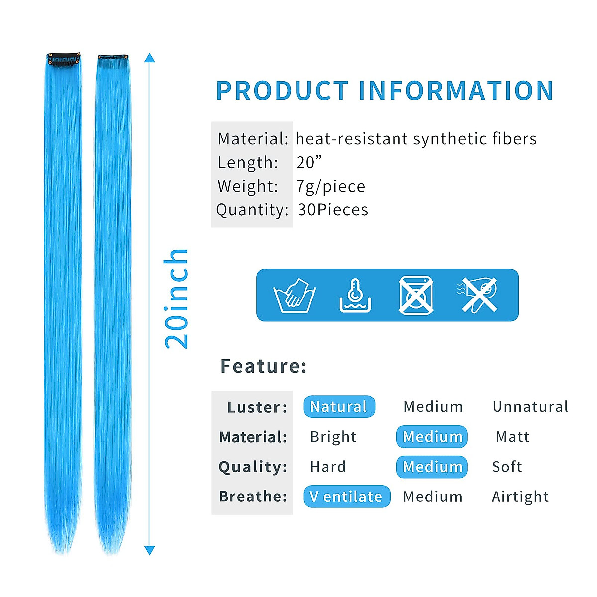 7 Pcs Colored Clip In Hair Extensions 20 Inches Multi-Colors Straight Hair Clip In Synthetic Hair Extensions For Women Girls Kids Gift Synthetic Hairpieces Can Be Hot Water Curl (20 Inch, 7 colors)