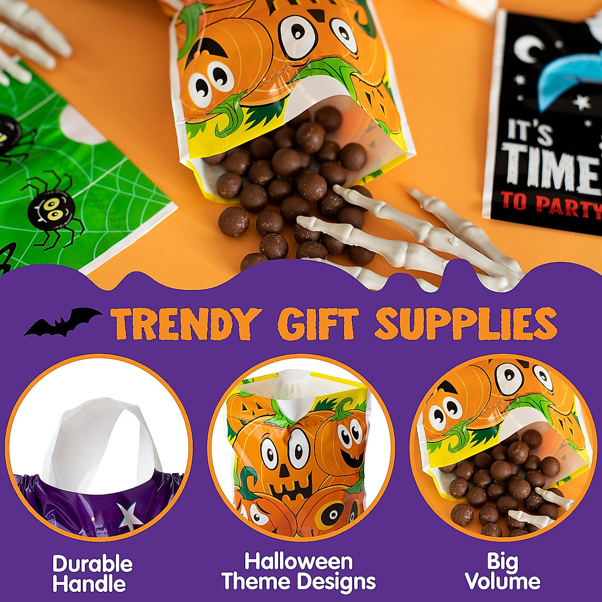 JOYIN 96 Halloween Drawstring Treat Bags 6"x6" Halloween Goody Bags for Kids' Trick or Treat Goodie Bags Classroom Halloween Party Favor Supplies
