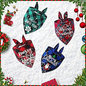 Bonjin 4 Pack Dog Bandana Christmas Classic Plaid, Pet Scarf Triangle Reversible Bibs Kerchief, Full of Chirstmas Element Patterns Pet Bandana, for Small Medium Large Dogs Cats Pets