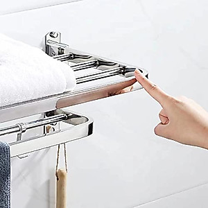 WKZZTCGD Brushed Nickel Towel Racks for Bathroom,304 Stainless Steel with Towel Hooks,Wall Mounted Shelf Double Towel Bar Holder