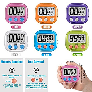 6 Pack Multi-Function Electronic Timer - Magnetic Digital Timers Big LCD Display The Loud / Silent Switch Countdown Timer Extensively Use in Break Time, Cooking,Gym, Meeting, Classroom