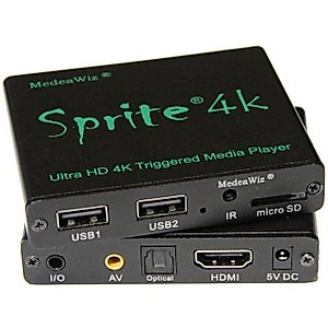 MedeaWiz® DV-S4 Sprite® Looping 4K Media Player – Seamless Audio Video Auto Repeater 2160p 60Hz HDMI, NTSC and PAL Outputs – Trigger Input and Serial Control