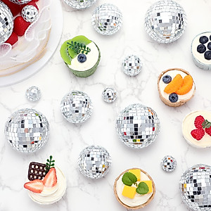 Geetery 70 Pcs Disco Ball Cake Topper Various Sizes Reflective Mirror Silver Mini Small Disco Ball Cake Decorations for Centerpiece 70s 80s Birthday Party Wedding Decor