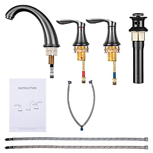 Bathroom Faucets for Sink 3 Hole, Faucet for Bathroom Sink, Bathroom Faucet with Pop up Drain and Cold Hot Water Lines (Matte Black, 2 Packs)