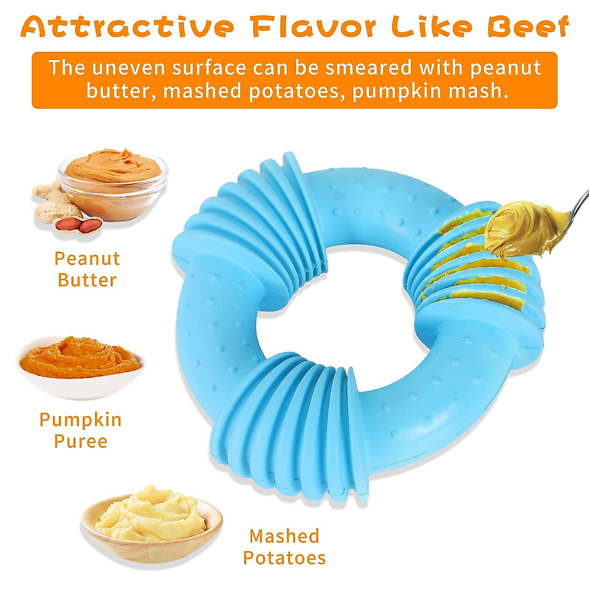 SIKROFEGEN Dog Chew Toy for Aggressive Chewers Medium and Large Breed, Freezable Dog Chew Toys for Teething Dogs, Ultra-Tough Natural Rubber Nearly Indestructible Donut Dog Toy, Dog Chew Ring Toys