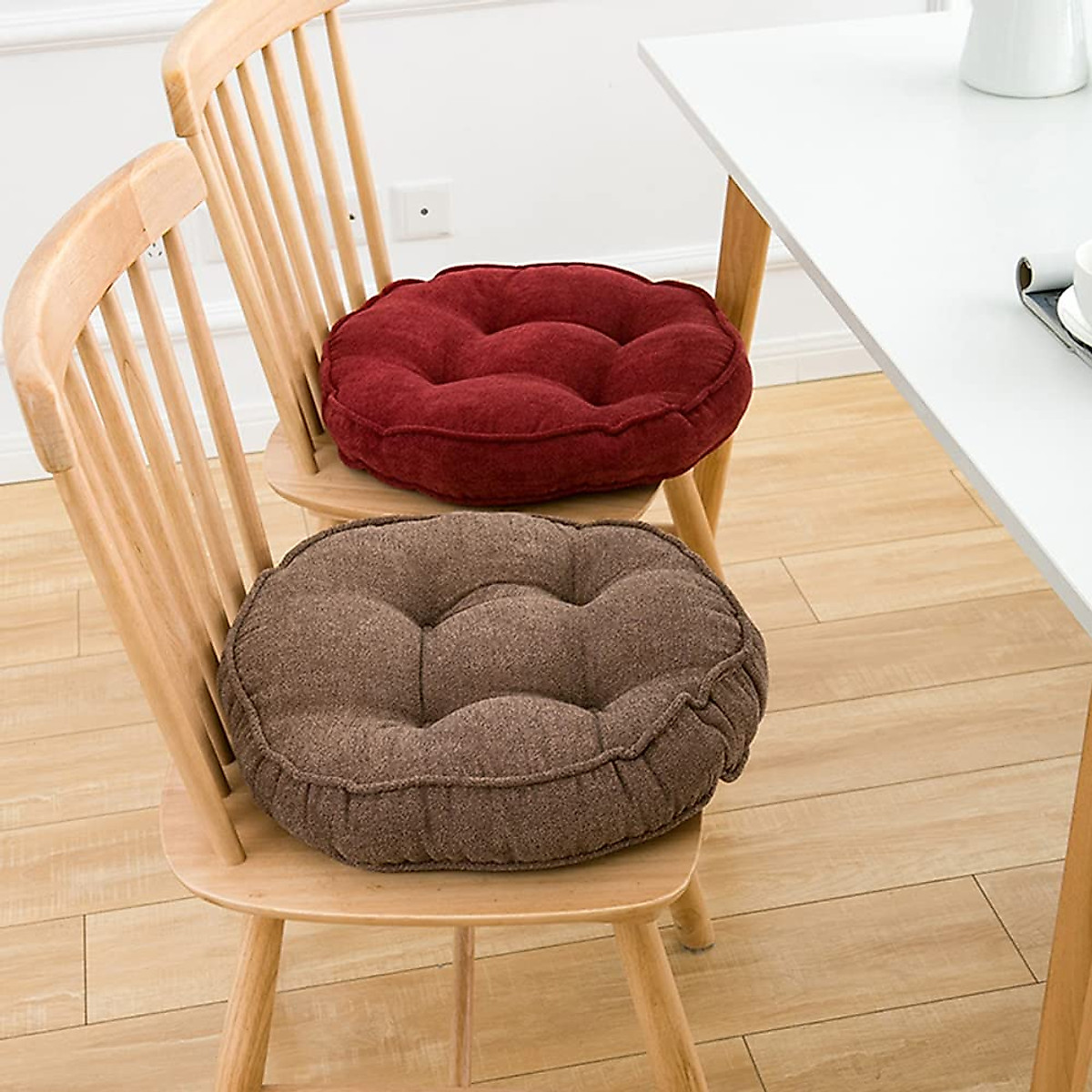 XSlive Soft Velvet Chair Pads Seat Cushion Comfy Thick Chair Cushion for Kids Reading Adult Office,Machine Washable Round Seat Pad for Dining Room Floor Indoor (Coffee,Diameter 18")