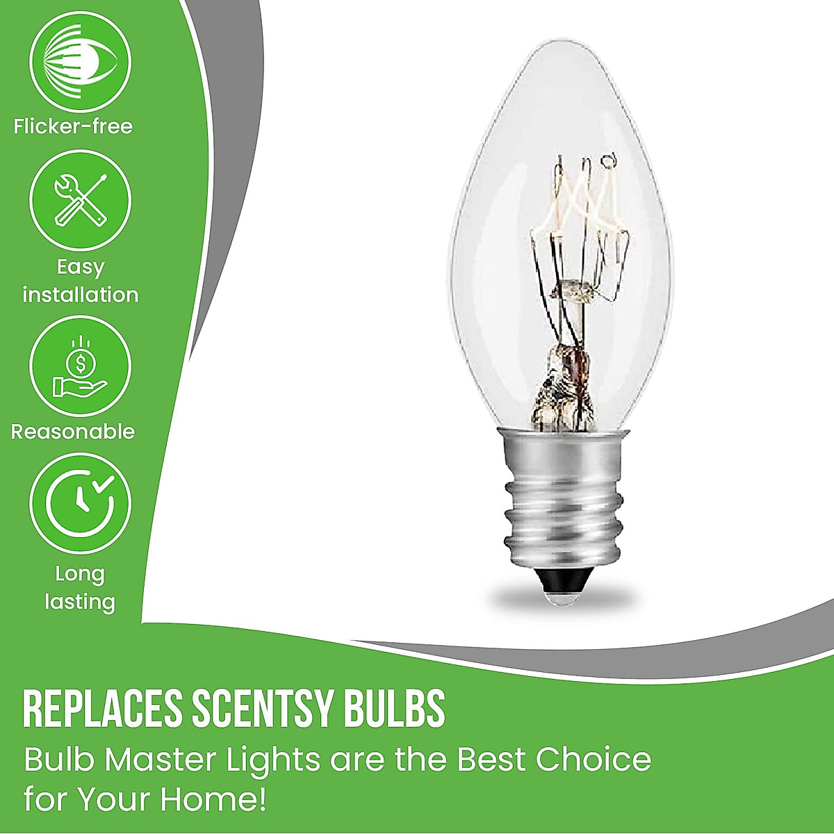 Bulbmaster 15 Watts C7 Replacement Light Bulbs for Scentsy Plug-in Warmers and Wax Diffusers, Candelabra E12 Base Pack of 10