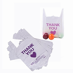 ysmile Thank You T Shirt Plastic Shopping Bag Rusable for Grocery Small Business Food To Go Bag with Handle 12x19 Inch 50 pcs - White