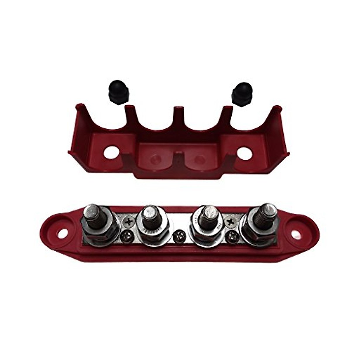 4 Way 7 Point Terminal Junction Busbar 3/8" Red