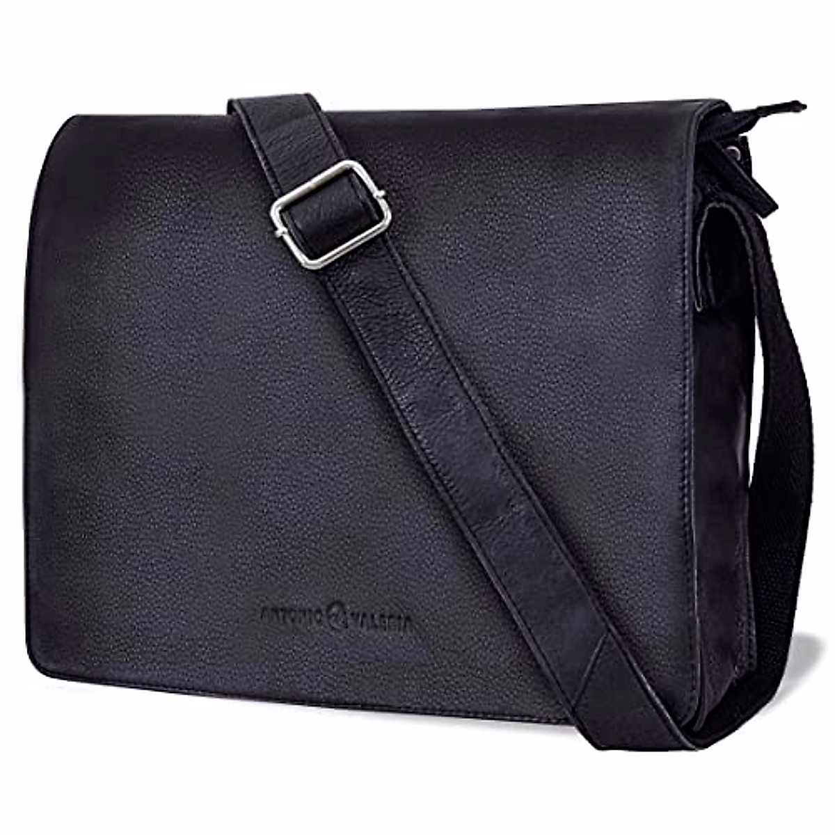 ANTONIO VALERIA Albert Black Grainy Nappa Leather Messenger Bag for Men