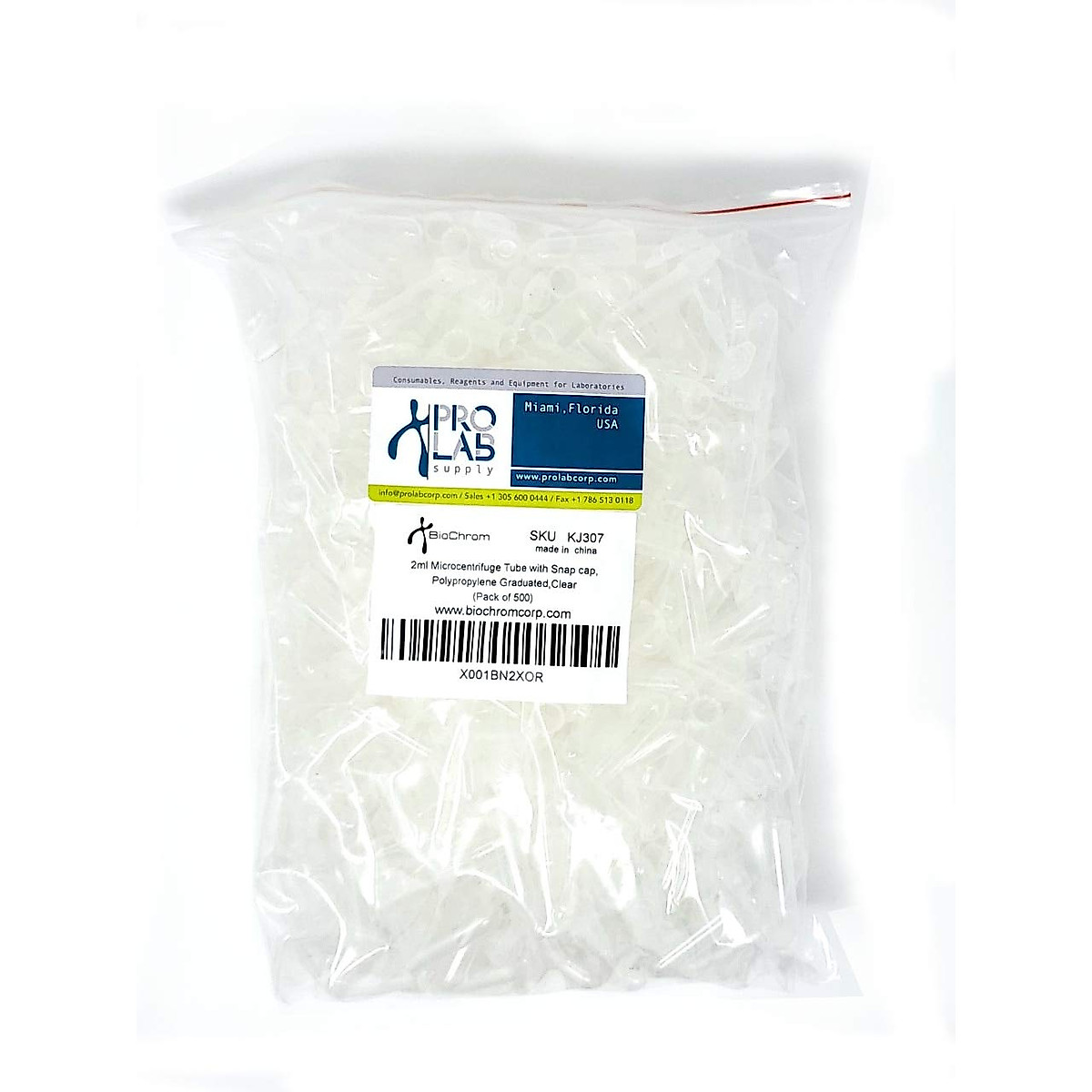 BiochromCorp 2.0 ml Microcentrifuge Tube Snap Cap, Polypropylene Graduated, Clear (Pack of 500)