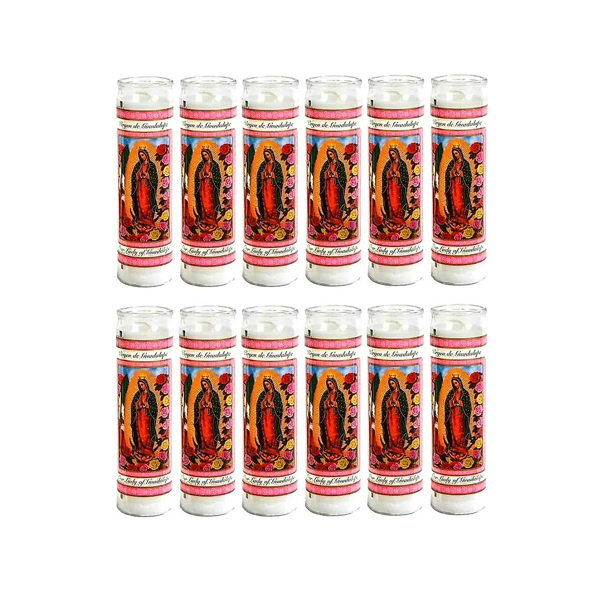 Our Lady of Guadalupe Religious Candle, Devotional, Vigil, Novena, Prayer, Saints, Candles, White, 12pk (1 Case)