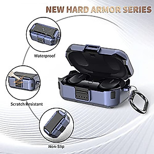 [Upgrade Lock] Case for Bose QuietComfort Earbuds Case (2020), WOFRO Military Armor Series Protective Cover Shock-Absorbing Scratch Resistant Hard Shell with Keychain(Blue)