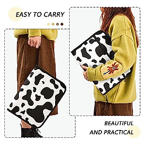 Cow Skin Print Expanding File Folder, 13 Pockets Accordion File Organizer with Sticky Labels Zipper Portable A4 Document Organizer for Home Office School Supplies