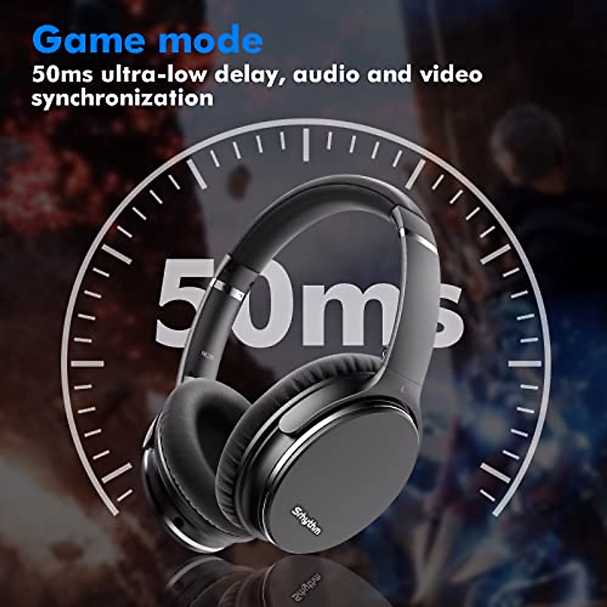 Srhythm NC35 Noise Cancelling Headphones Wireless Bluetooth 5.0, Fast Charge Over-Ear Lightweight Headset with Microphones,Mega Bass 50+ Hours’ Playtime