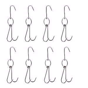 Alele 8PCS 11-inch Double Meat Hooks, Stainless Steel Meat Hook Roast Duck Bacon Shop Hook BBQ Grill Hanger Cooking Tools Accessories for Peking Duck