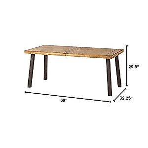 Christopher Knight Home Della Acacia Wood Dining Table, Natural Stained with Rustic Metal, 32.25 in x 69 in x 29.5 in, Brown, Grey