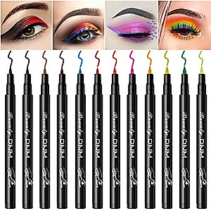AWCCXMYM 12 Colors Liquid Eyeliner Colorful Set,Red Pink Green Blue White Eyeliner Liquid,Matte Eye Liner Pen Long Lasting Waterproof Eyeliner Pencil Colored Eyeliner Pen