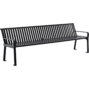 Global Industrial 8 ft. Outdoor Park Bench with Back, Vertical Steel Slat, Black, Unassembled