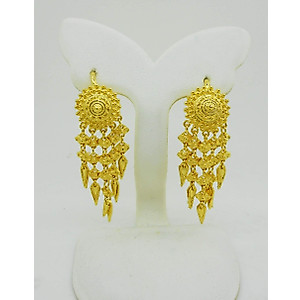 Dangle Earrings 23k 24k Thai Baht Yellow Gold Plated Filled Earrings Design From Thailand, Thai Dress, The Wedding, Women Jewelry