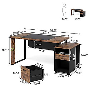 Tribesigns Computer Desk with Drawers, 59 Inch Executive Office Desk with File Drawer, Retro Gaming Writing Desk with CPU Cabinet for Home Office Study (Rustic)