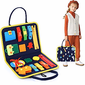 FBve Toddler Busy Board Montessori Toys Basic Skills Board for Toddlers Learning Dress, Educational Learning Toys, Bag Designed Enlighten Toy for Infants, Boys and Girls