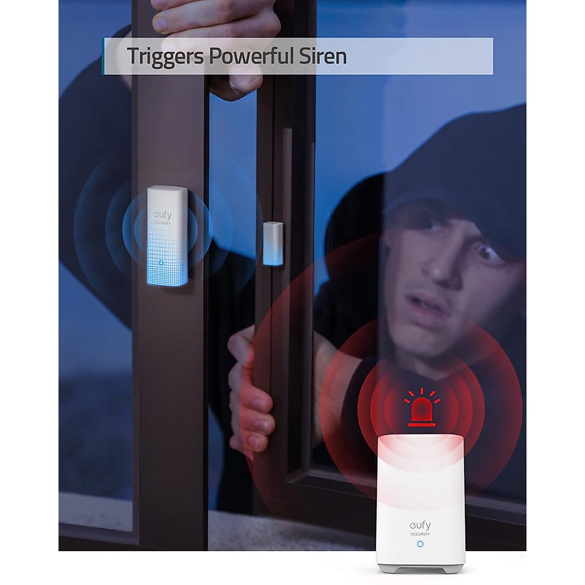 eufy Security Entry Sensor, Detects Opened and Closed Doors or Windows, Door Monitoring, Sends Alerts, Triggers Siren, 2-Year Battery Life, Indoor Use Only, Requires HomeBase, 24/7 Monitoring Optional