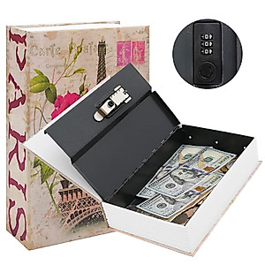 KYODOLED Diversion Book Safe with Combination Lock,Money Hiding Box,Safe Secret Hidden Metal Lock Box,Collection Box,9.5" x 6.2" x 2 .2",France