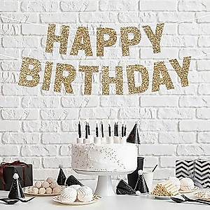 Perfect Occasion Gold Glitter Happy Birthday Pre-Strung Banner - 8 ft Strands Cardstock - Party Decorations & Decor