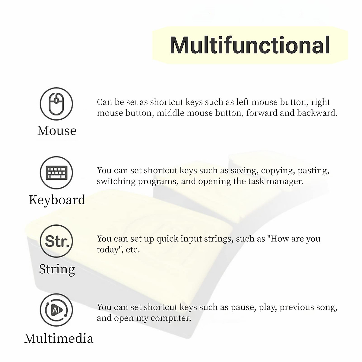 USB Foot Pedal, Mechanical Bluetooth USB Triple Foot Pedal Switch Program Customized Computer Keyboard Mouse Game Action HID