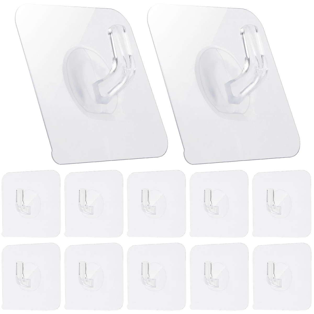 COMNICO 12 Pack Adhesive Hooks Clear Plastic Waterproof Heavy Duty Sticky Wall Ceiling Door Window Pothook Home Kitchen Bathroom Shower Office for Hanging Hat Towel Picture Coats (12)